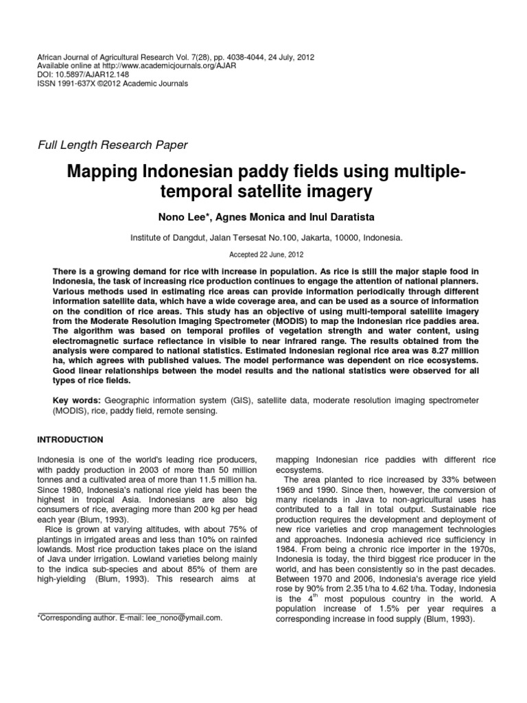 Mapping Indonesian Paddy Fields Using Multiple-Temporal Satellite Imagery | PDF | Rice | Infrared