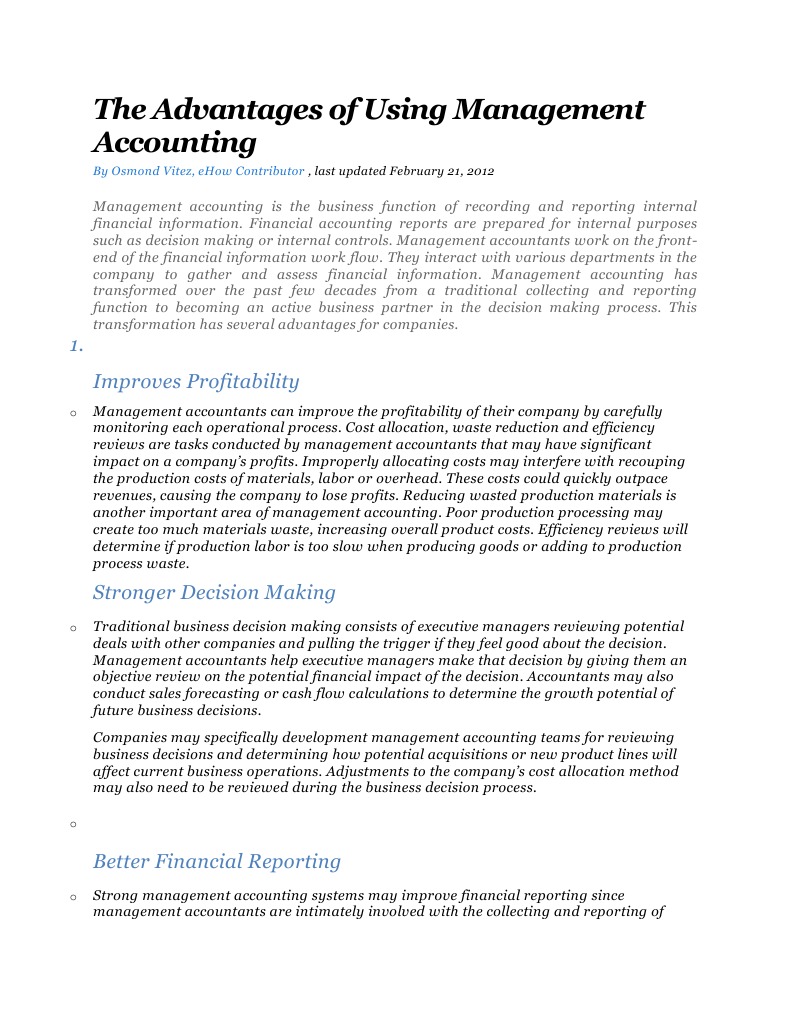 The Advantages of Using Management Accounting | PDF | Management ...