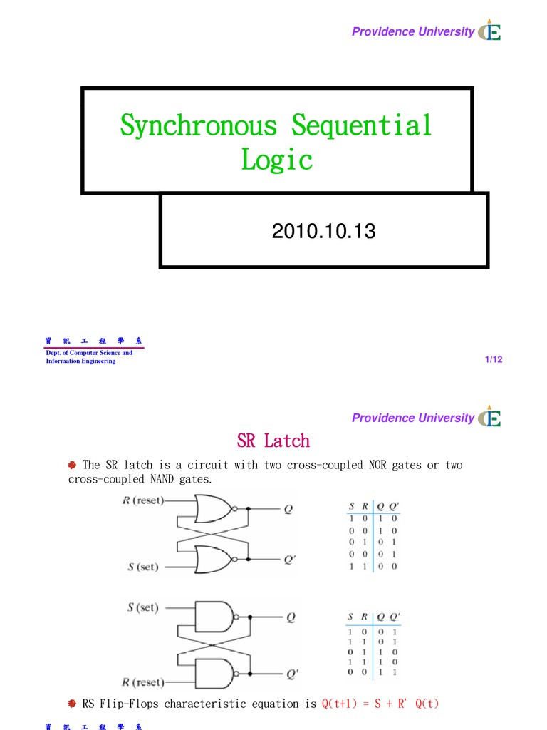 Synchronous Sequential L I Logic: Providence University | PDF | Digital ...