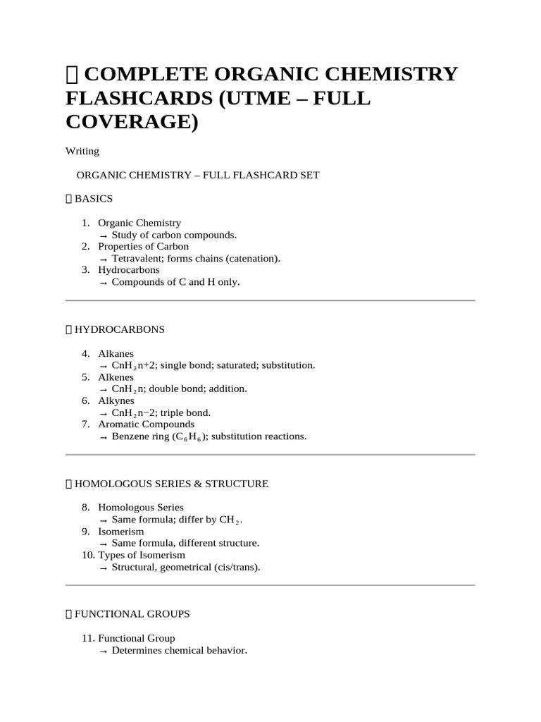 ? COMPLETE ORGANIC CHEMISTRY FLASHCARDS | PDF | Alkene | Amine