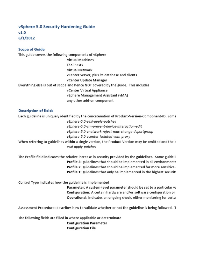 HardeningGuide Vsphere50 v1.0 | PDF | Secure Shell | Command Line Interface