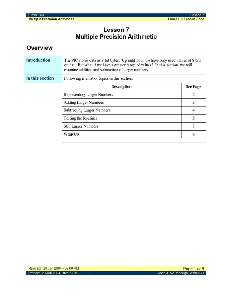 Multiple Precision Arithmetic | PDF | Subtraction | Subroutine Multiple Precision Arithmetic | PDF | Subtraction | Subroutine