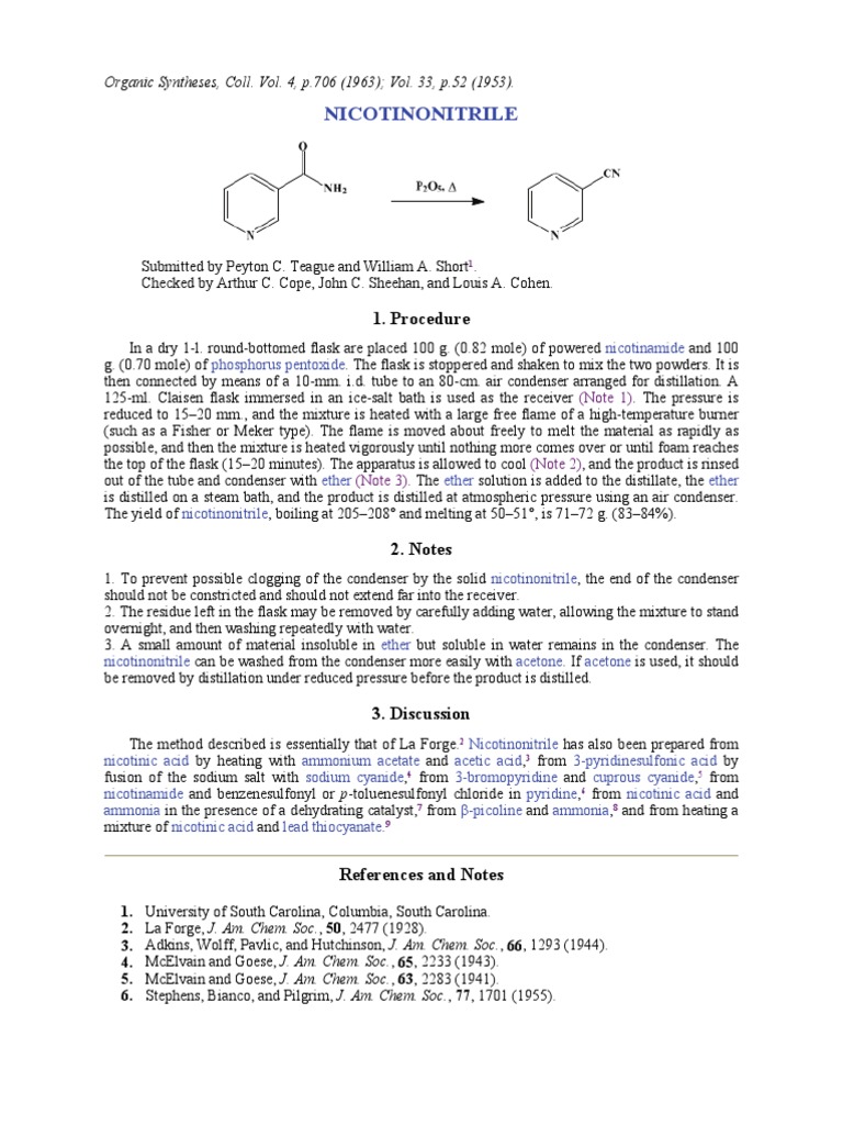 Nicotinonitrile | PDF | Distillation | Salt (Chemistry)