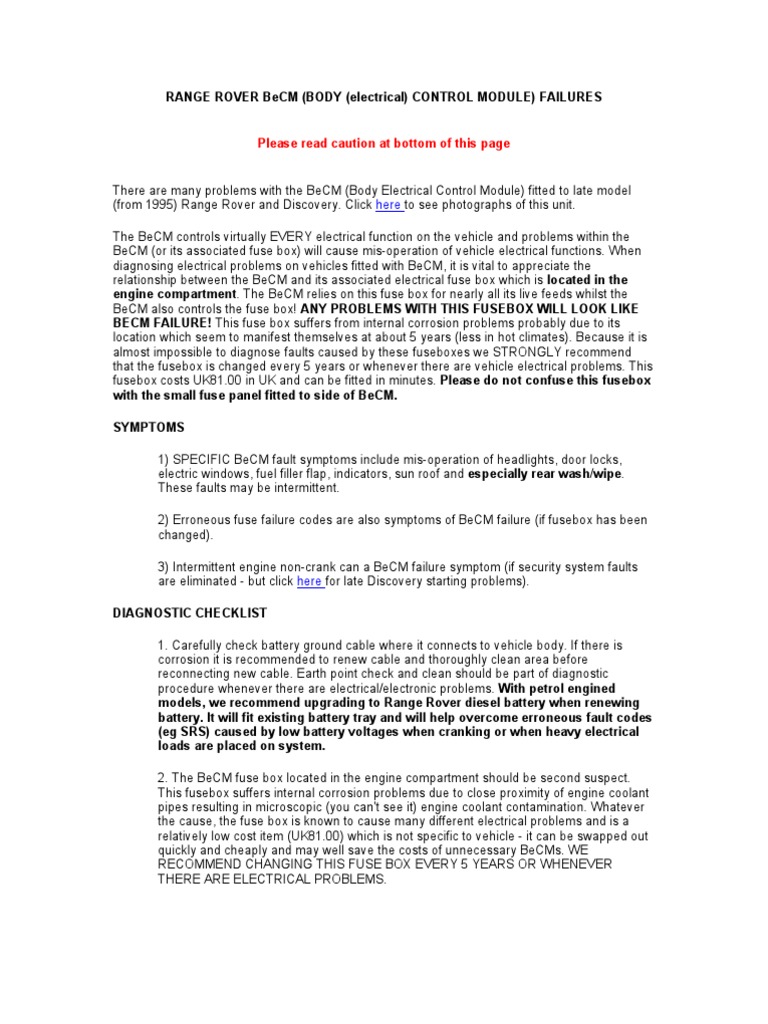 Range Rover Becm | Download Free PDF | Battery (Electricity) | Fuse ...