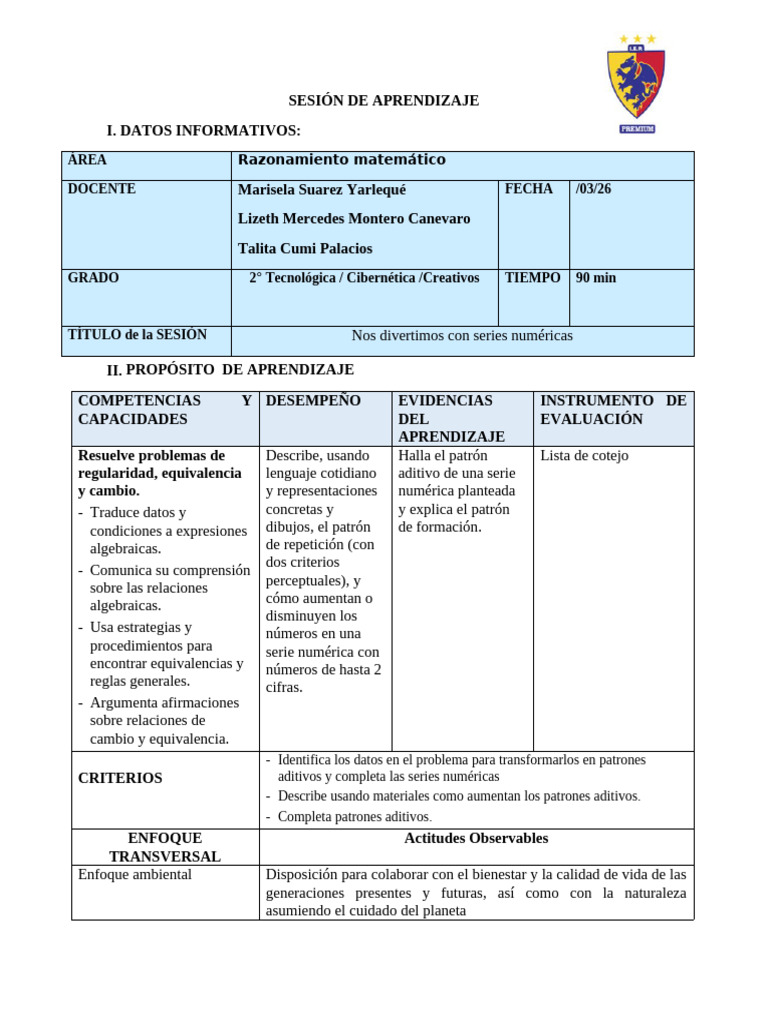 Sesion Series Numericas 2026(01) | PDF | Aprendizaje | Cognición