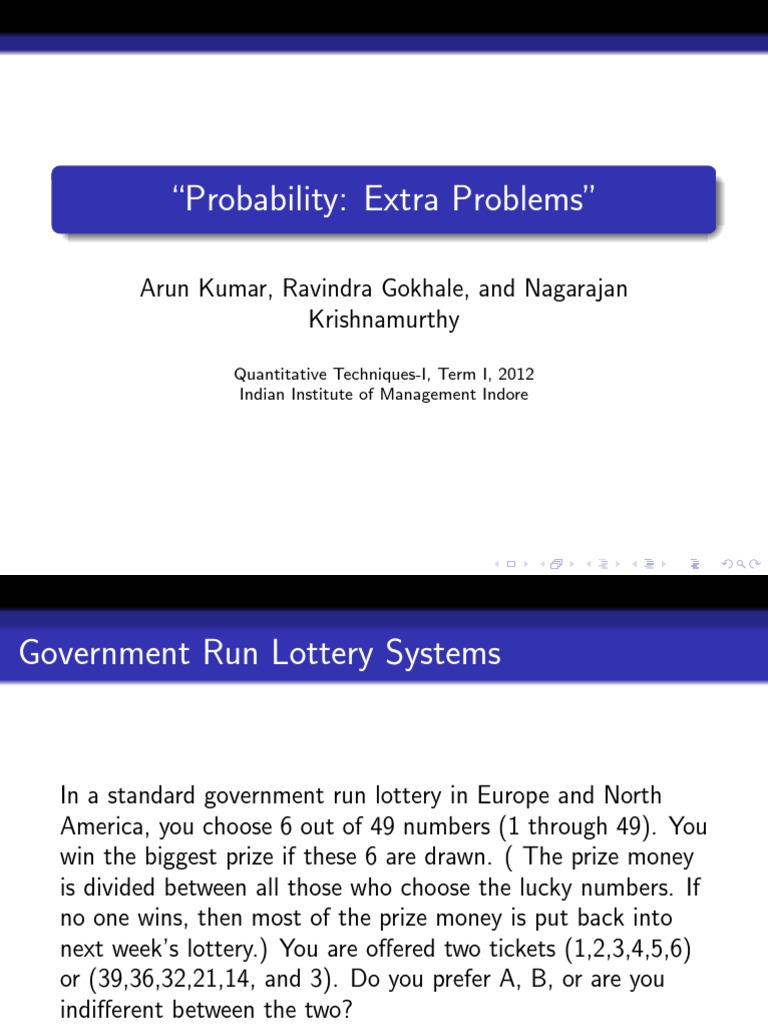 "Probability: Extra Problems": Arun Kumar, Ravindra Gokhale, and Nagarajan Krishnamurthy ...