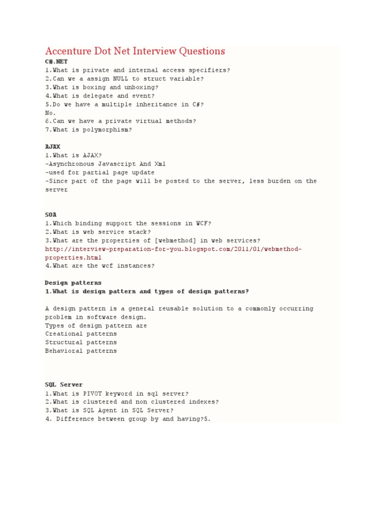 Accenture Dot Net Interview Questions | PDF | C Sharp (Programming ... Accenture Dot Net Interview Questions | PDF | C Sharp (Programming ...