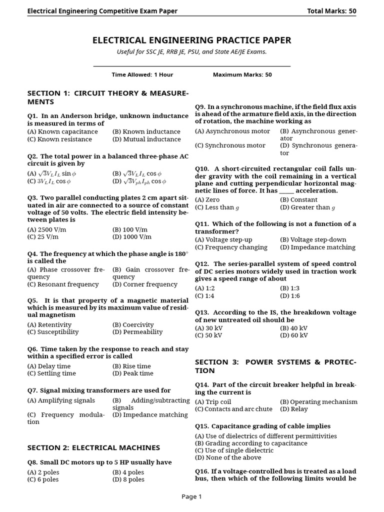 Electrical Engineering Exam Paper_02 | PDF | Relay | Power Station