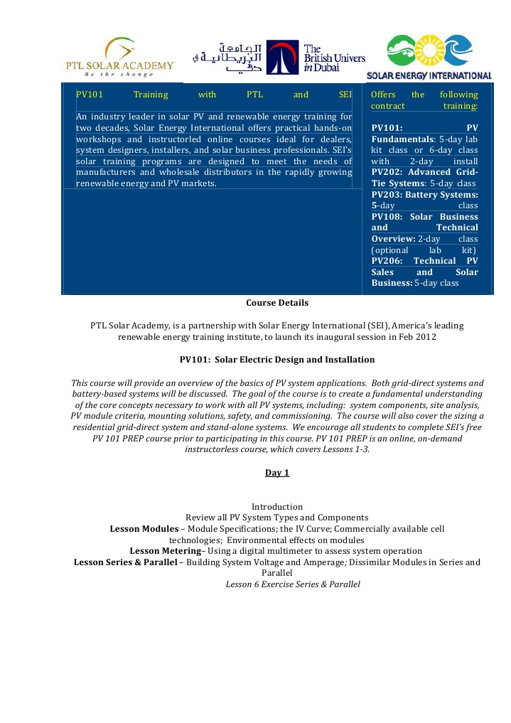 PV101 Training With PTL and SEI | PDF | Photovoltaic System ...