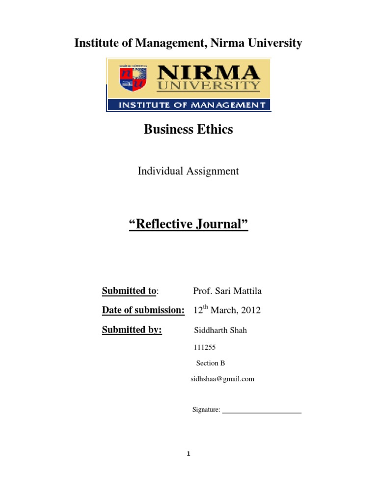 Reflective Journal Business Ethics | PDF | Corporate Social ...
