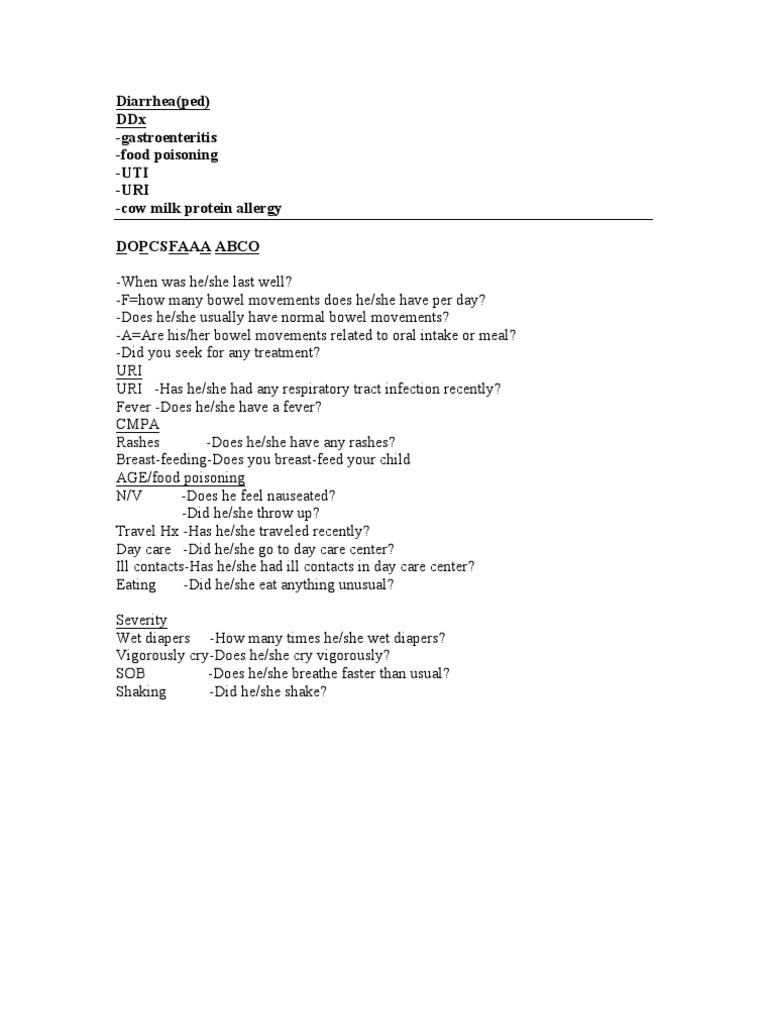 Diarrhea (Ped) DDX - Gastroenteritis - Food Poisoning - Uti - Uri - Cow ...