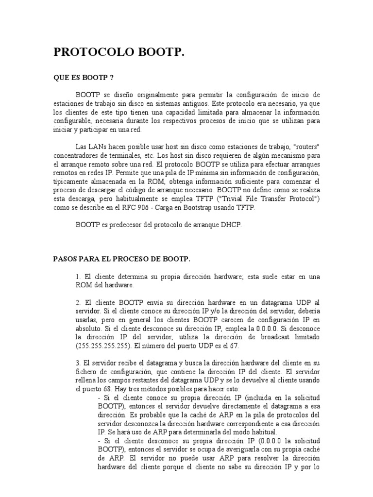Protocolo BOOTP: Configuración y Funcionamiento | PDF | Dirección IP | Protocolos de internet