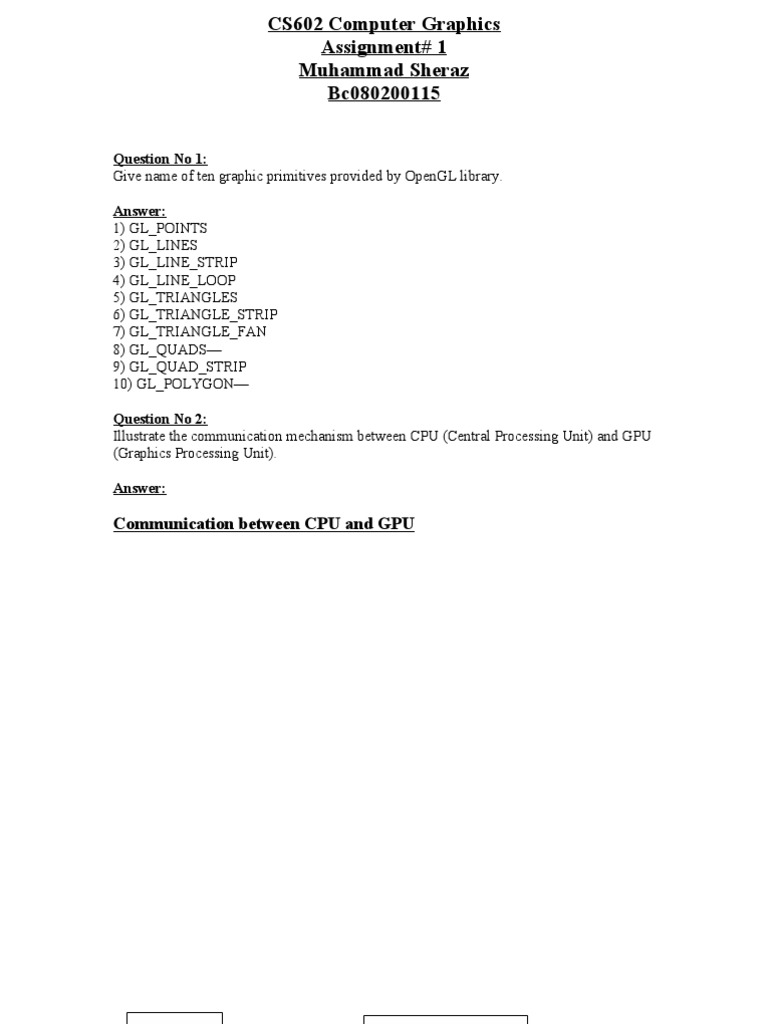 CS602 Computer Graphics# 1 | PDF | Rendering (Computer Graphics) | Graphics Processing Unit