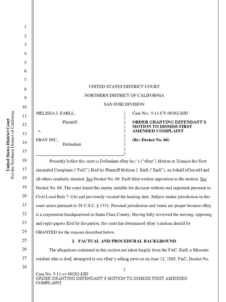 Order Granting Defendant'S Motion To Dismiss First Amended Complaint ...