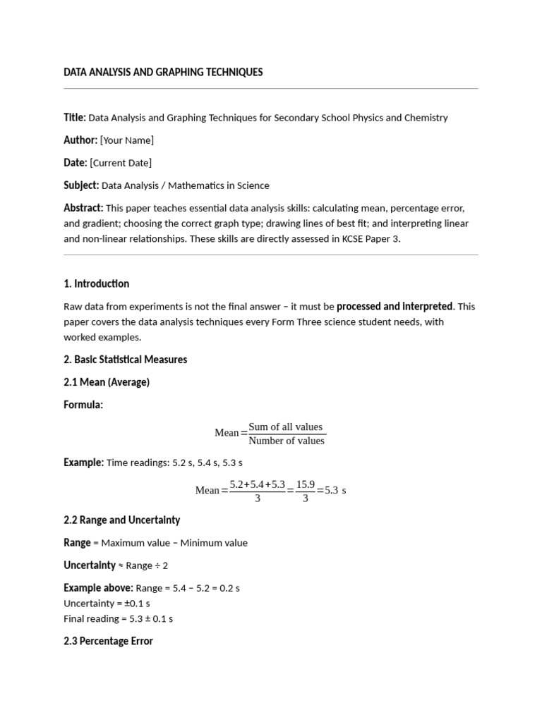 Data Analysis and Graphing Techniques | PDF | Mean | Data Analysis