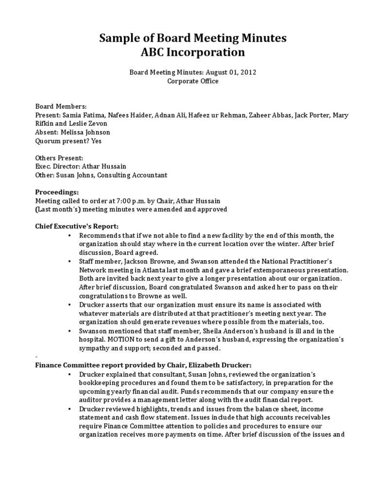 Sample Minutes of Meeting | PDF | Audit | Government