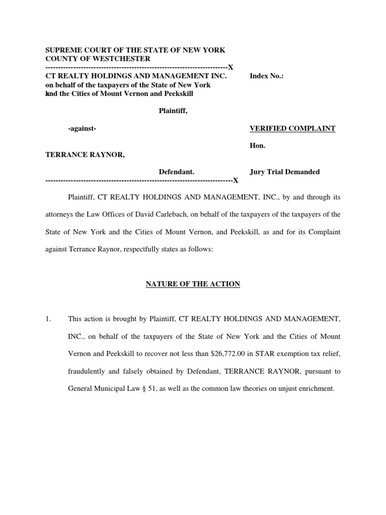 Complaint Against Terrance Raynor | PDF | Fraud | Taxes