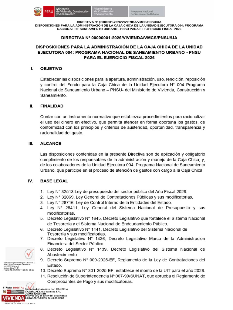 Directiva 01-2026-Caja Chica | PDF | Presupuesto | Contabilidad