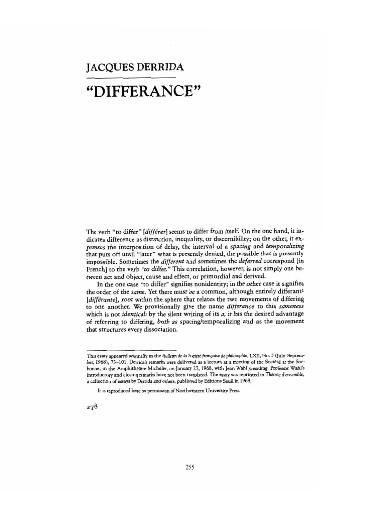 Derrida Difference | Philosophical Movements | Science