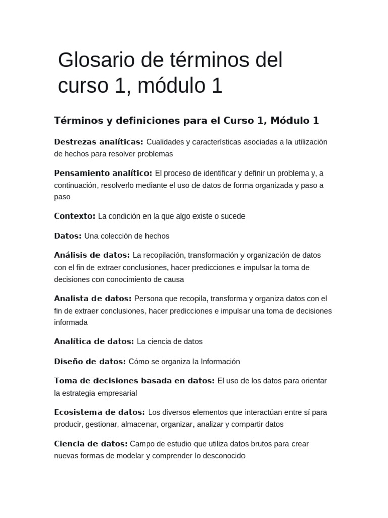 Glosario de términos del curso | PDF | Datos | Bases de datos