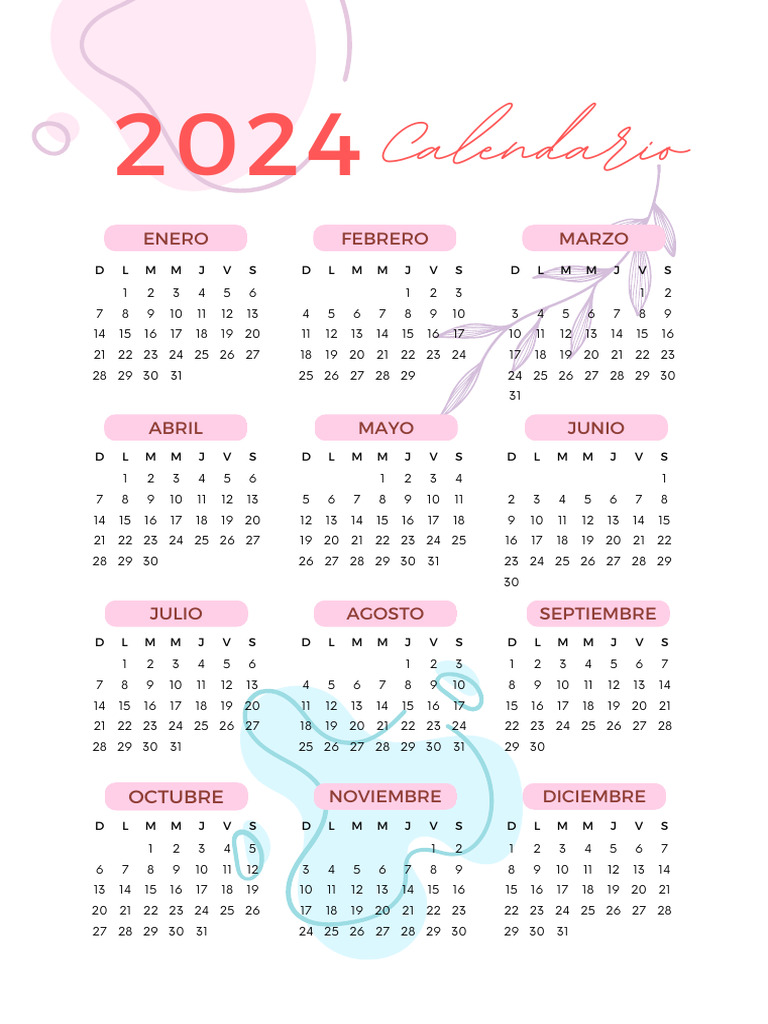 White and Yellow Simple 2024 Year Calendar Document | PDF