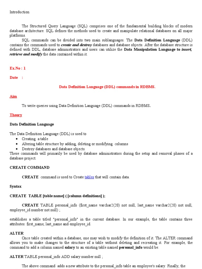 1 DDL | Download Free PDF | Sql | Databases