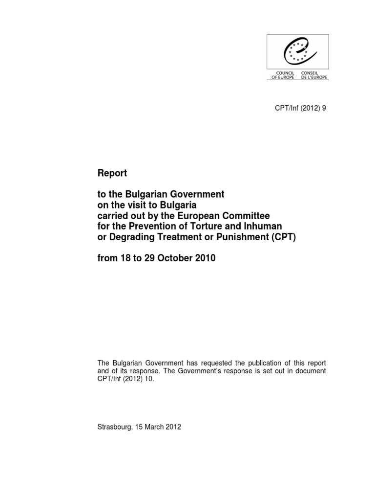 Bulgaria CPT Report 2012 | PDF | Torture | Remand (Detention)