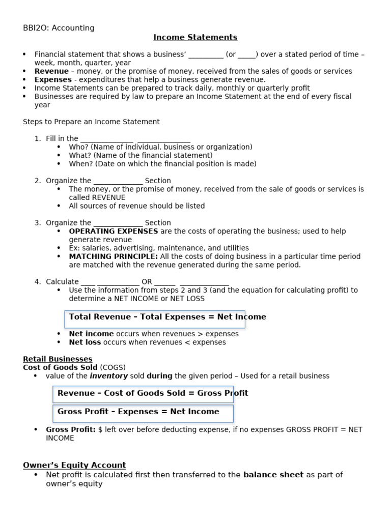 Lesson 7 Income Statement Worksheet | PDF | Revenue | Net Income