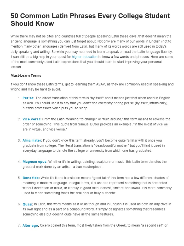50 Common Latin Phrases | Download Free PDF | A Priori And A Posteriori ...