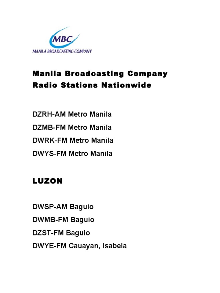 Manila Broadcasting Company Radio Stations | PDF | Travel | Foreign ...