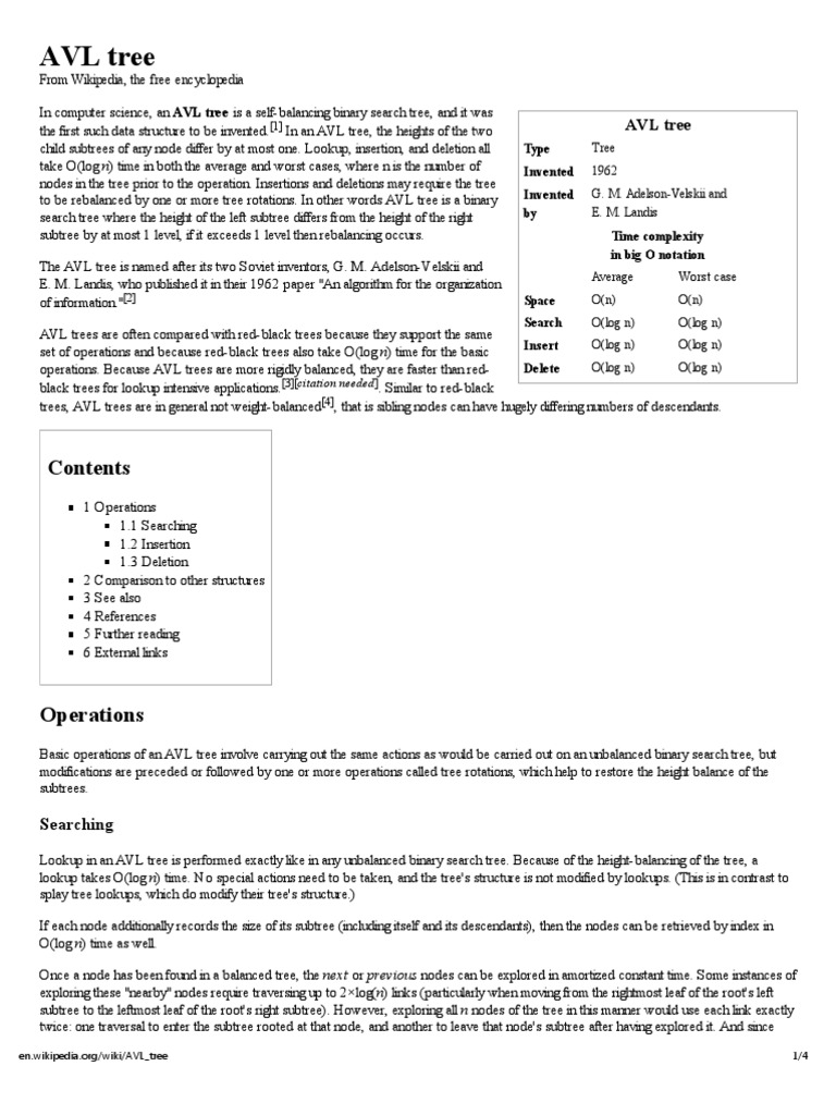 AVL Tree - Wikipedia, The Free Encyclopedia | PDF | Computer Programming | Algorithms And Data ...