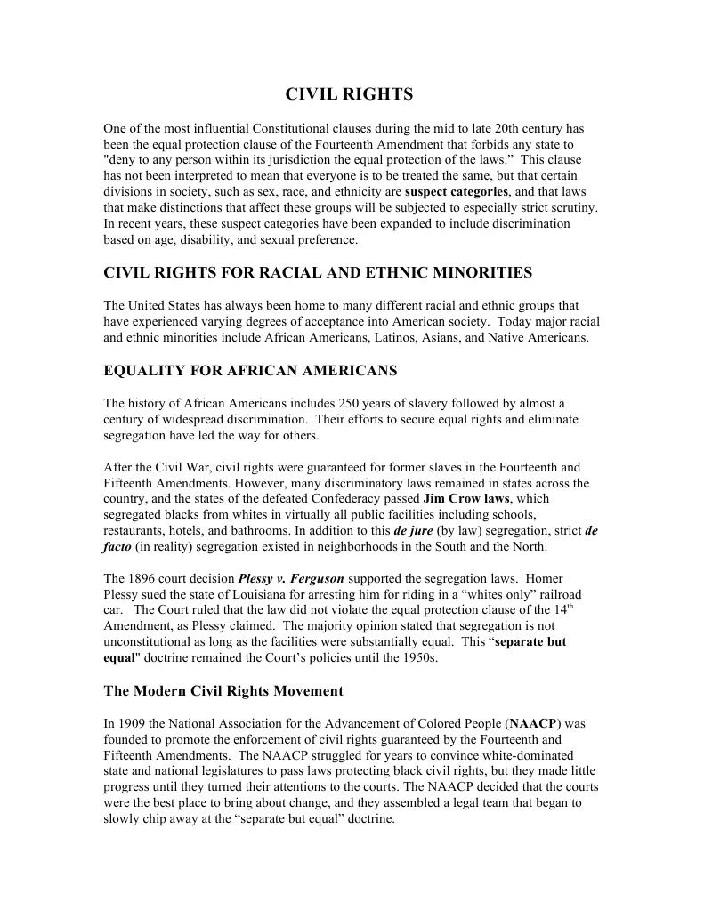 Civil Rights For Racial and Ethnic Minorities | PDF | Fourteenth ...