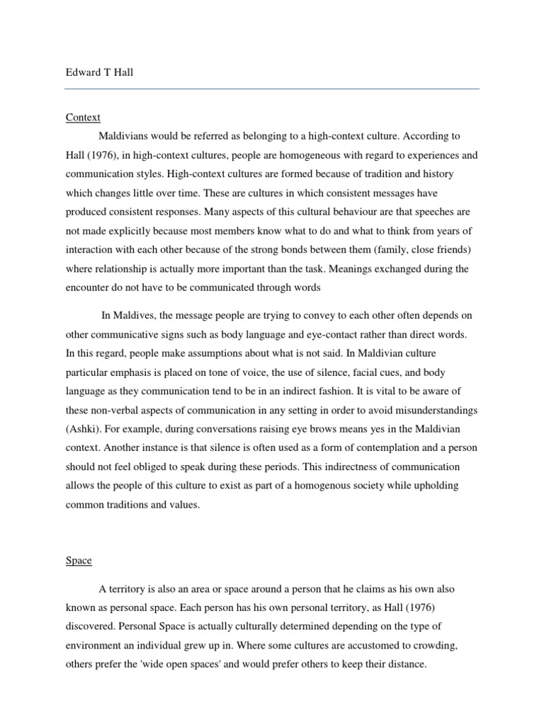 Edward T Hall's Cultural Dimensions Applied to Understanding ...