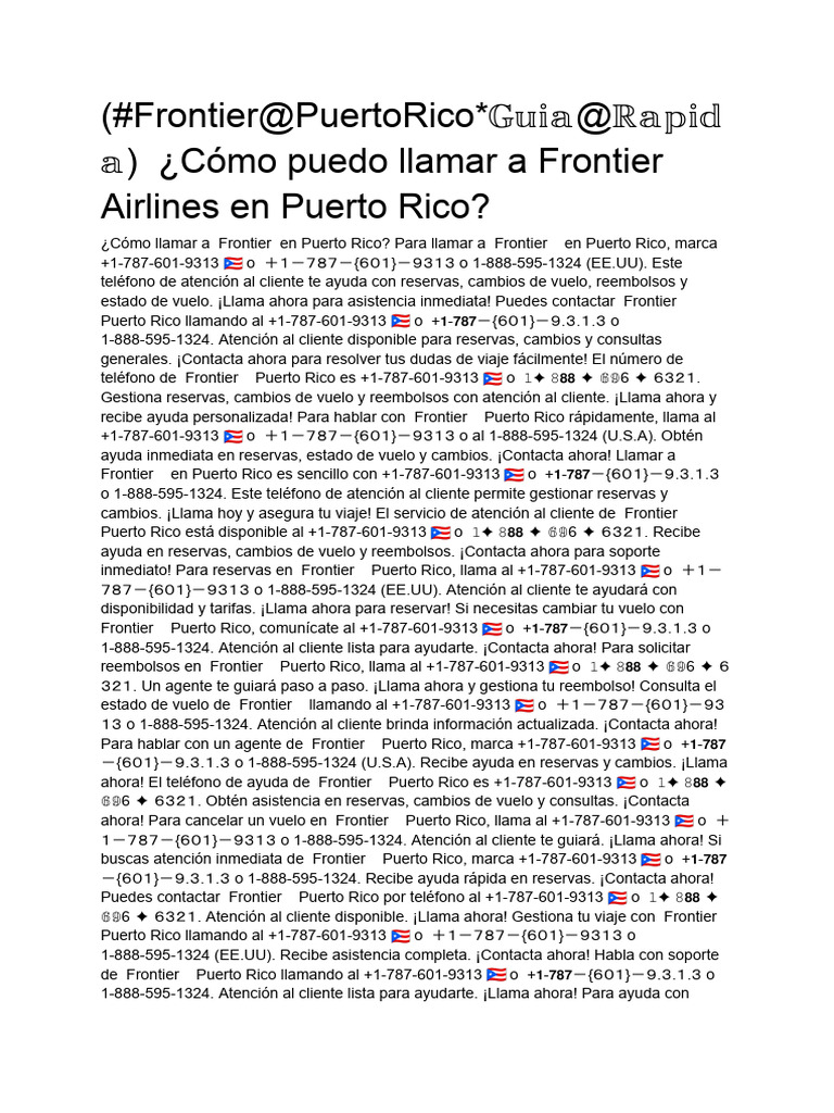 Guia Frontier Rico Puerto Contacto+1-787-601-9313 | PDF | Servicio al ...