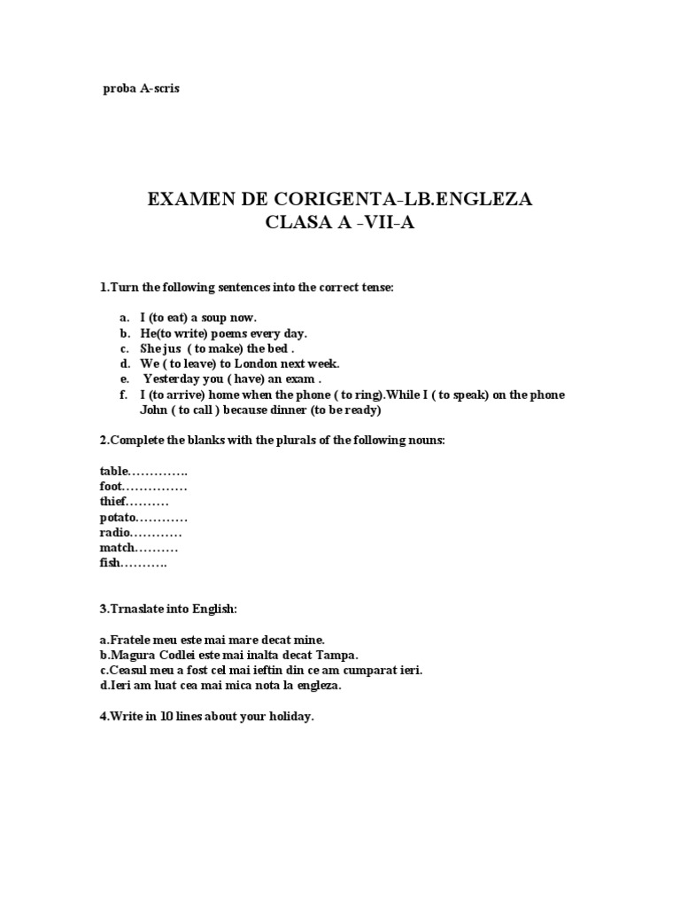 Examen Corigenta Engleza | PDF