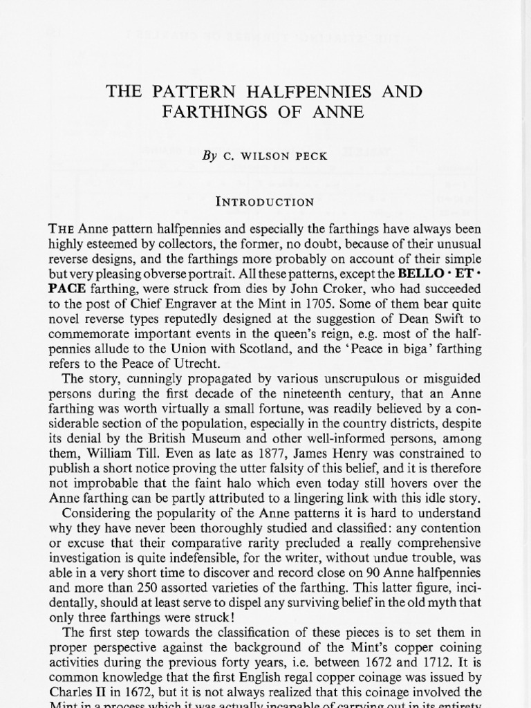 The Pattern Halfpennies and Farthings of Anne / by C. Wilson Peck | PDF ...