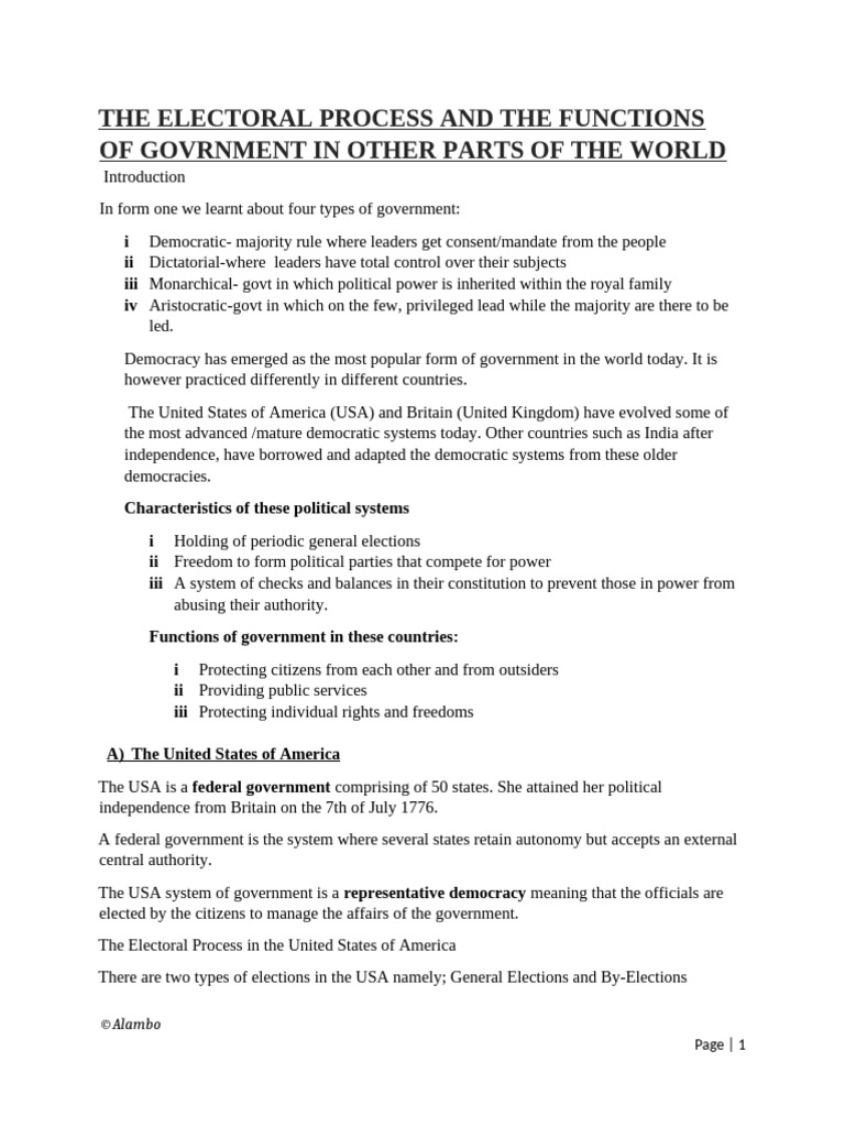 THE ELECTORAL PROCESS AND THE FUNCTIONS OF GOVRNMENT IN OTHER PARTS OF ...