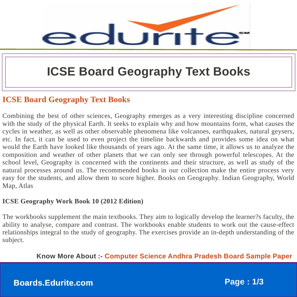 ICSE Board Geography Text Books | PDF | Textbook | Geography