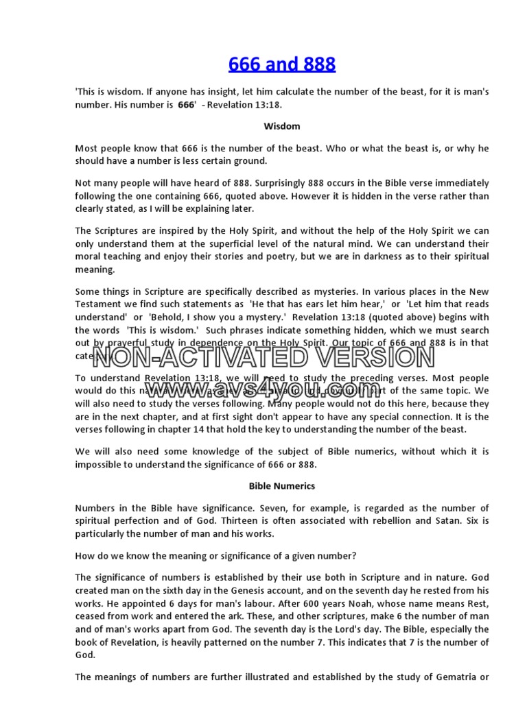666 and 888 | PDF | Number Of The Beast | Book Of Revelation