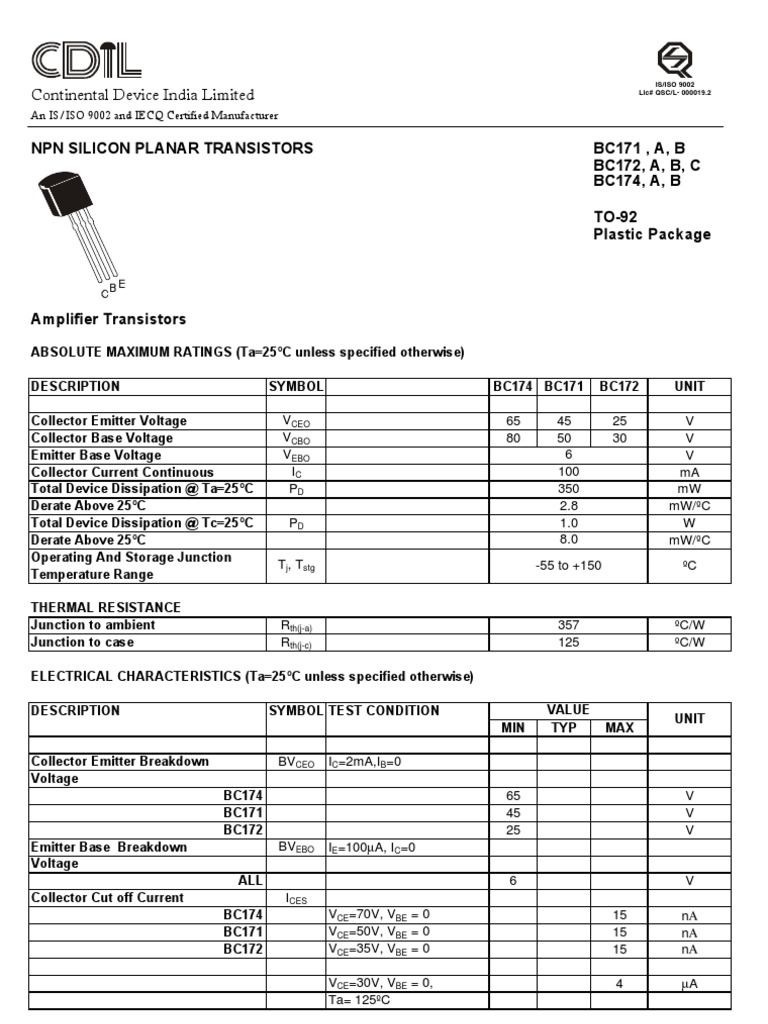 BC 171 | PDF | Bipolar Junction Transistor | Transistor