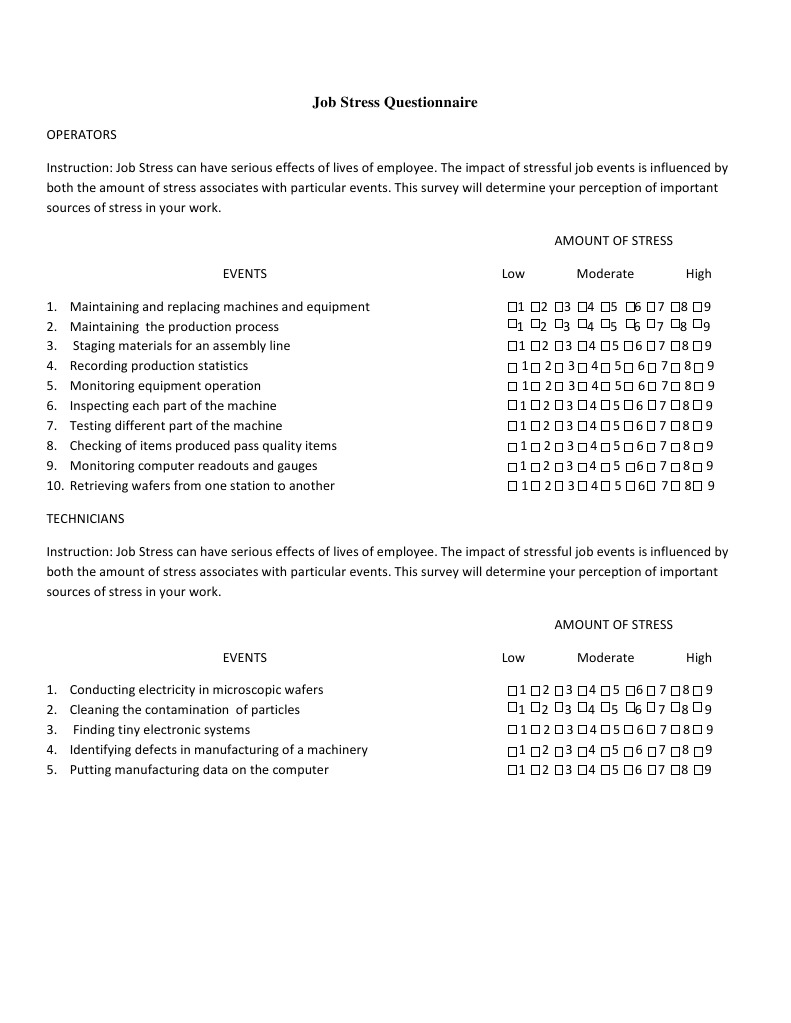 Job Stress Questionnaire | Download Free PDF | Occupational Stress ...