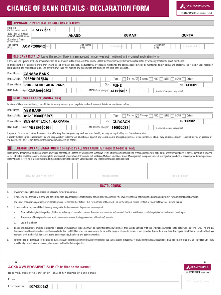 16 - Change of Bank Details - Declaration Form | PDF | Cheque