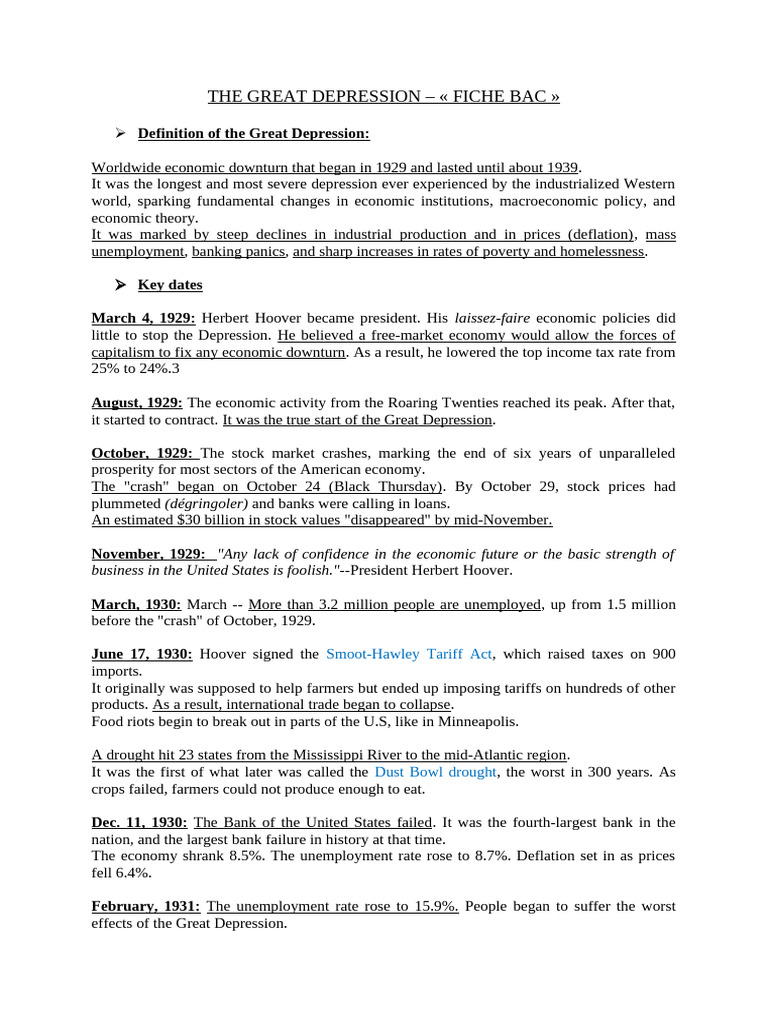 The Great Depression - Sheet | PDF | Great Depression | Recession
