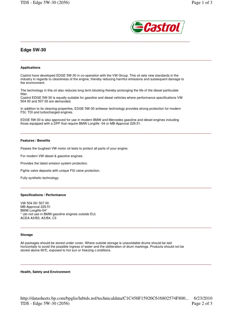 Castrol Edge 5w-30 | PDF | Motor Oil | Volkswagen