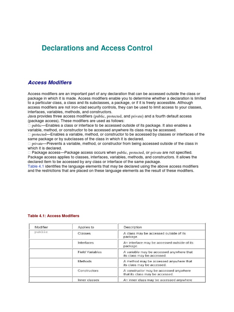 Declarations and Access Control | PDF | Class (Computer Programming ... Declarations and Access Control | PDF | Class (Computer Programming ...