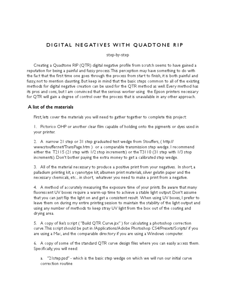 Digital Negatives With Quadtone RIP, Step by Step | PDF | Image Scanner ...