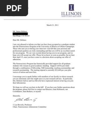 University Of Illinois Acceptance Letters University Of Illinois