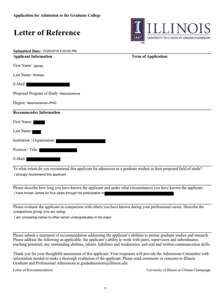 James Holmes University of Illinois Reference Letters | Graduate School ...