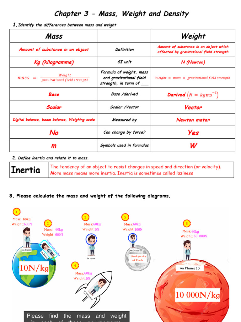 Chapter 3 - Mass, Weight and Density as (1) | PDF | Mass | Weight