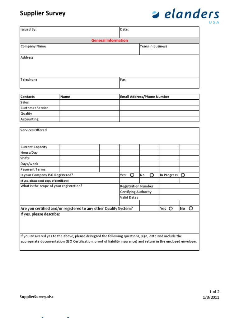 Supplier Quality Survey Form | PDF